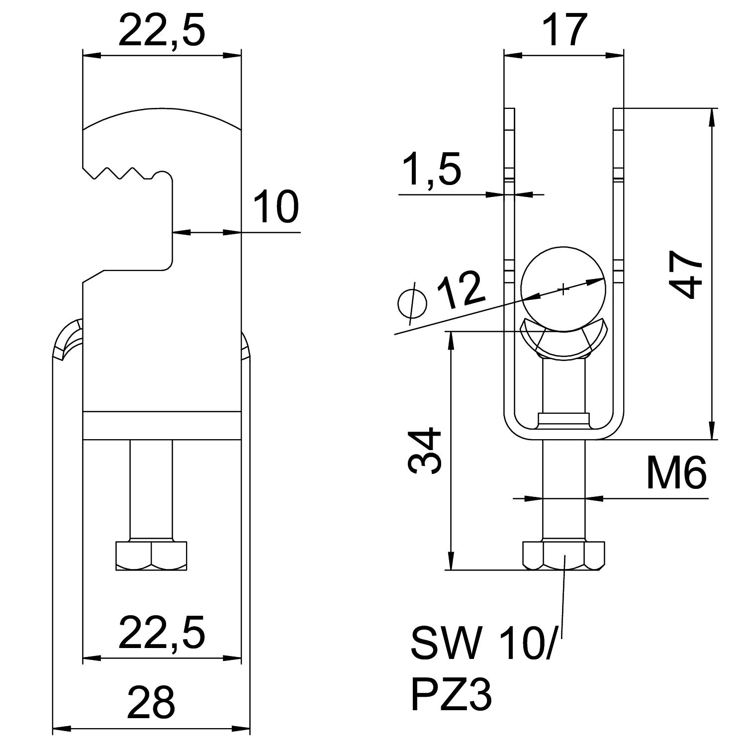 Vienguba apkaba, F formos kojelė, su metaline prispaudimo plokštele, A2 ...