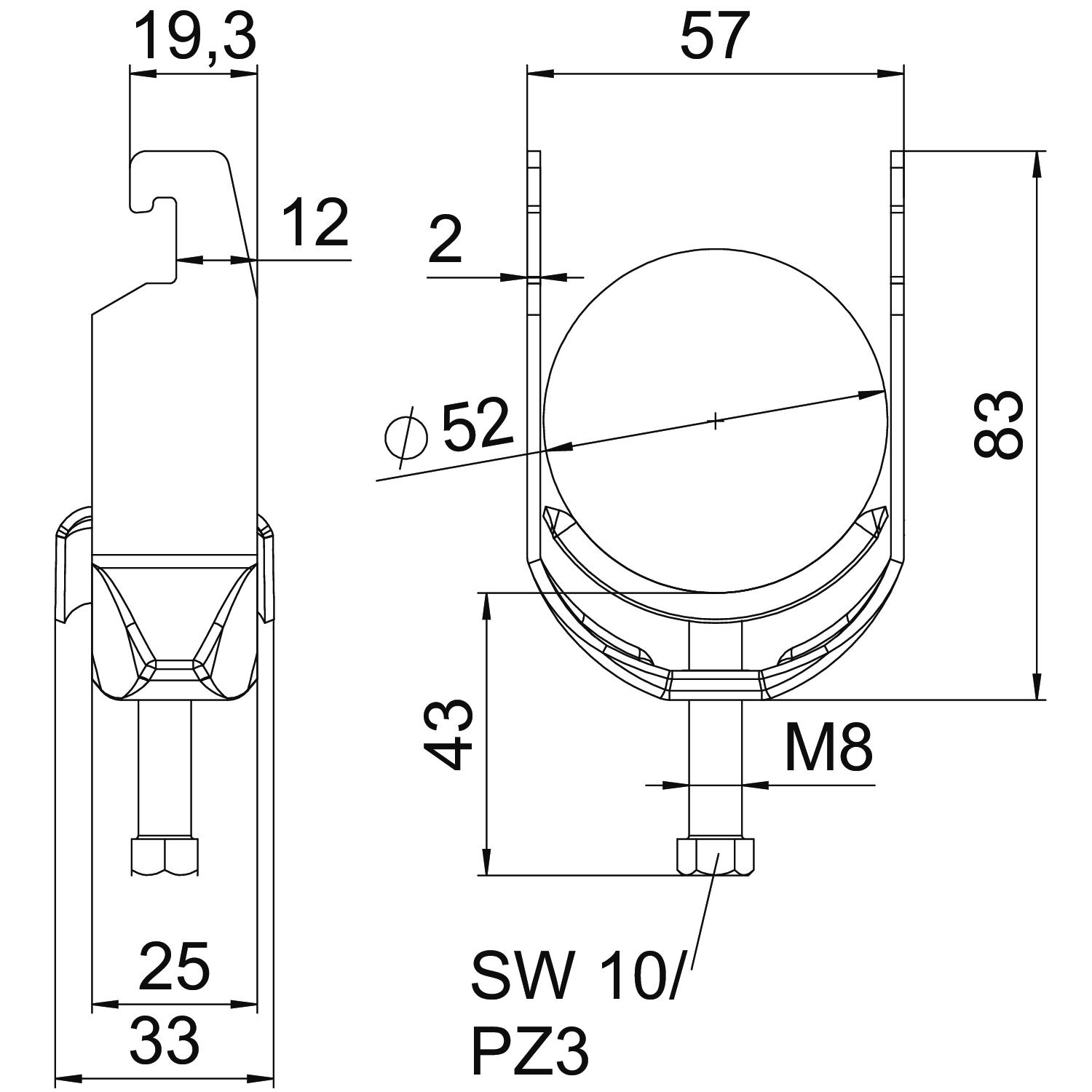 Vienguba apkaba 2056, U formos kojelė, su metaline prispaudimo ...